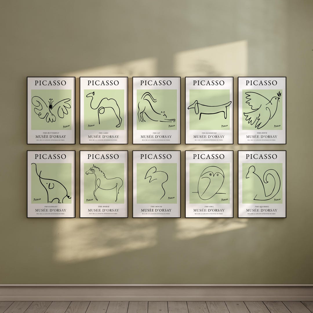 Picasso Lime Cream Exhibition Wall Art | 13 Animal Line Art Poster ...