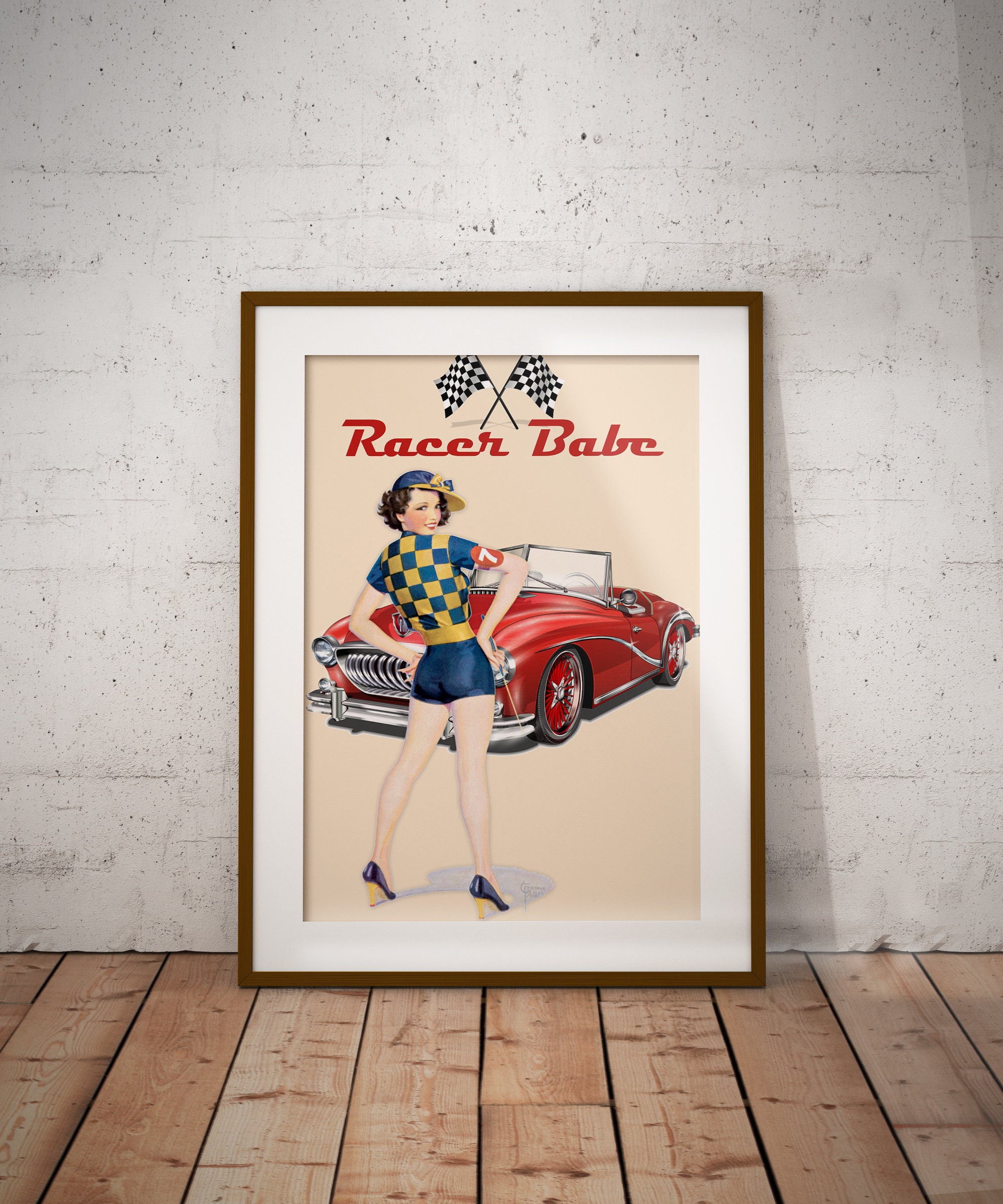Racer Babe Pin up | Retro Pin up Poster | Vintage | Old Sports Car ...