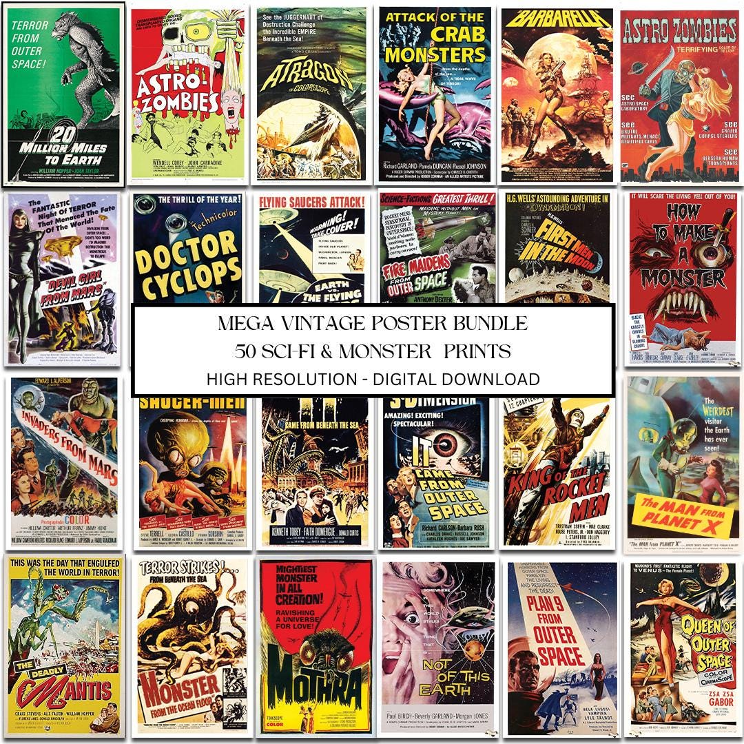 Vintage Sci-fi Monster Movie Posters: 65 Retro Prints (digital Download ...