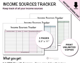Printable Income Sources Tracker to Track Multiple Sources of | Etsy