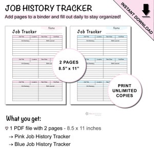 Printable Job History Tracker to Track Work Employment History - Etsy