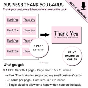 Printable Thank You for Supporting My Small Business Cards - Etsy