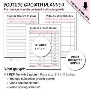 Printable Youtube Content Planner & Youtube Growth Tracker - Etsy