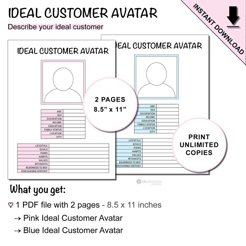 Printable Ideal Customer Avatar Worksheet for Small Businesses | Etsy
