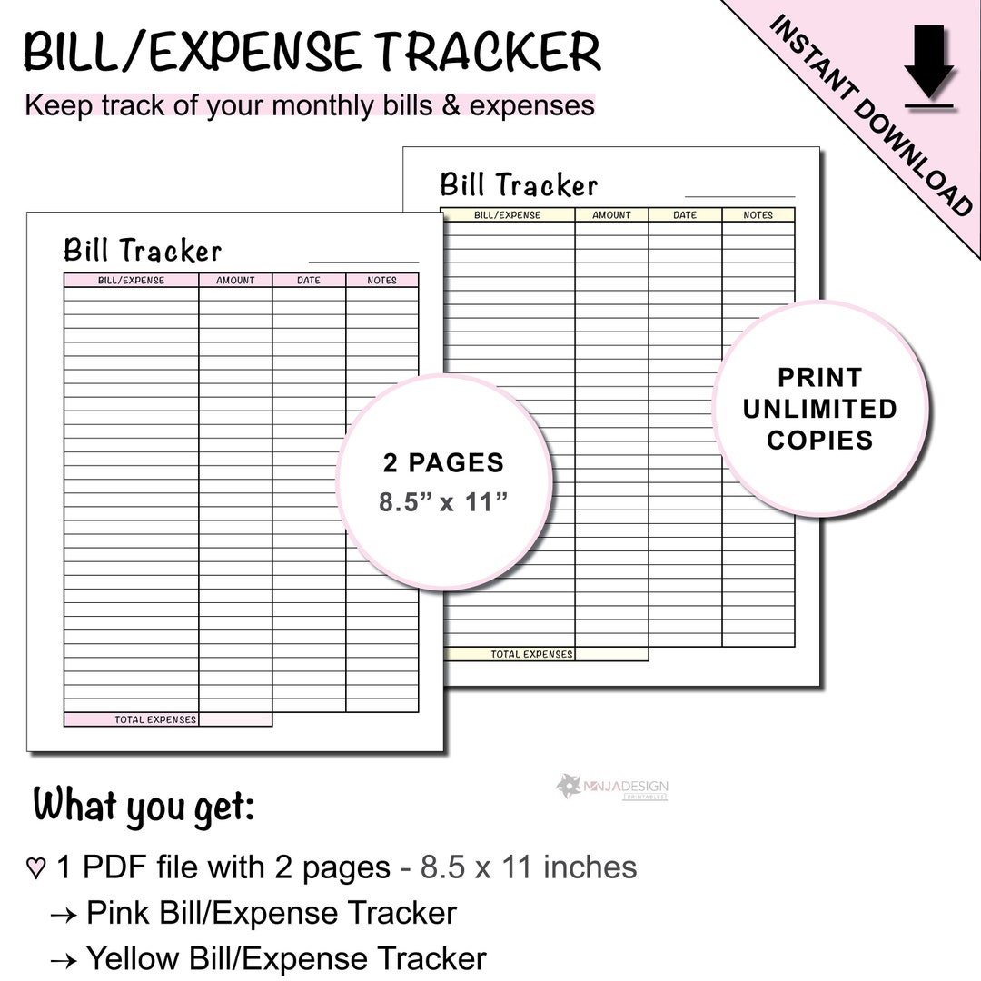 Printable Bills & Expenses Tracker Sheet to Log and Keep Track - Etsy