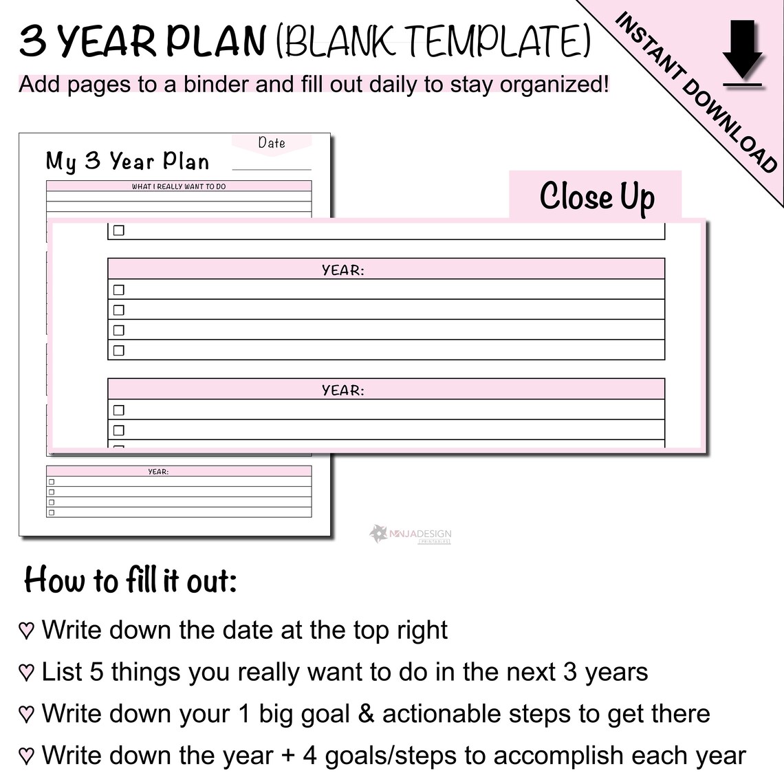 Printable 3 Year Goal Planning Template for 2023 to 2025 Plus - Etsy
