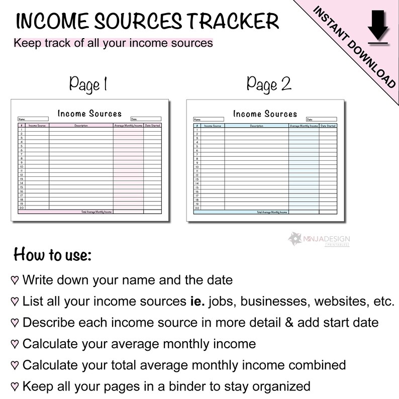 Printable Income Sources Tracker to Track Multiple Sources of - Etsy