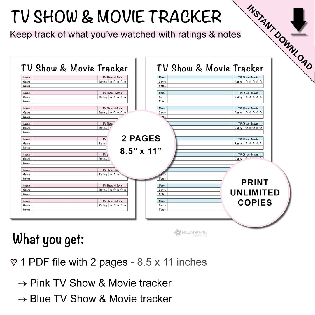 Printable TV Show and Movie Tracker for TV Shows and Movies - Etsy