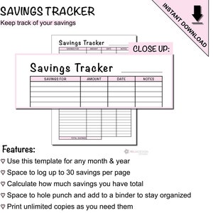 Printable Savings Tracker Sheet to Track Your Savings & Meet Your ...