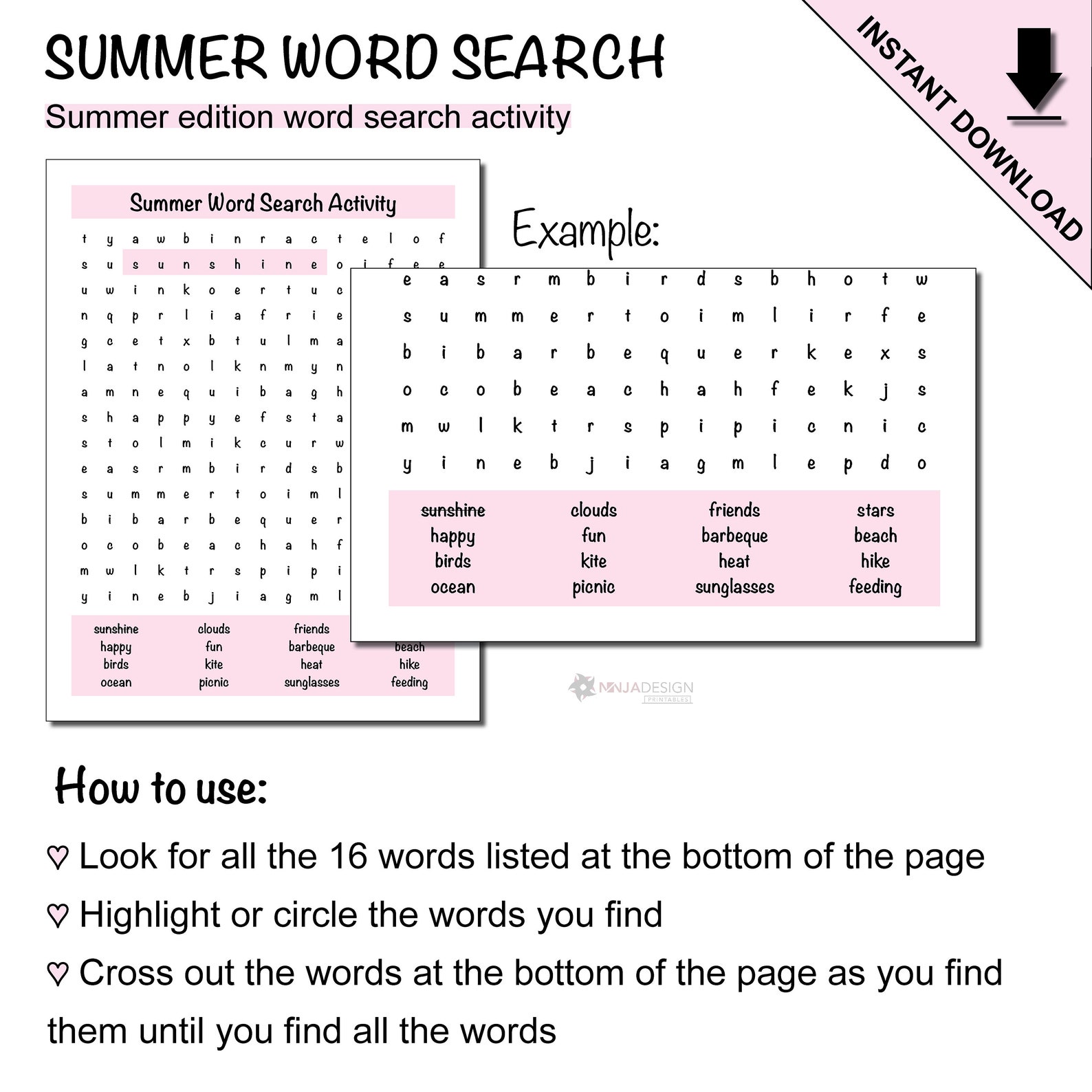 Printable Summer Word Search Puzzle Activity for Kids - Etsy