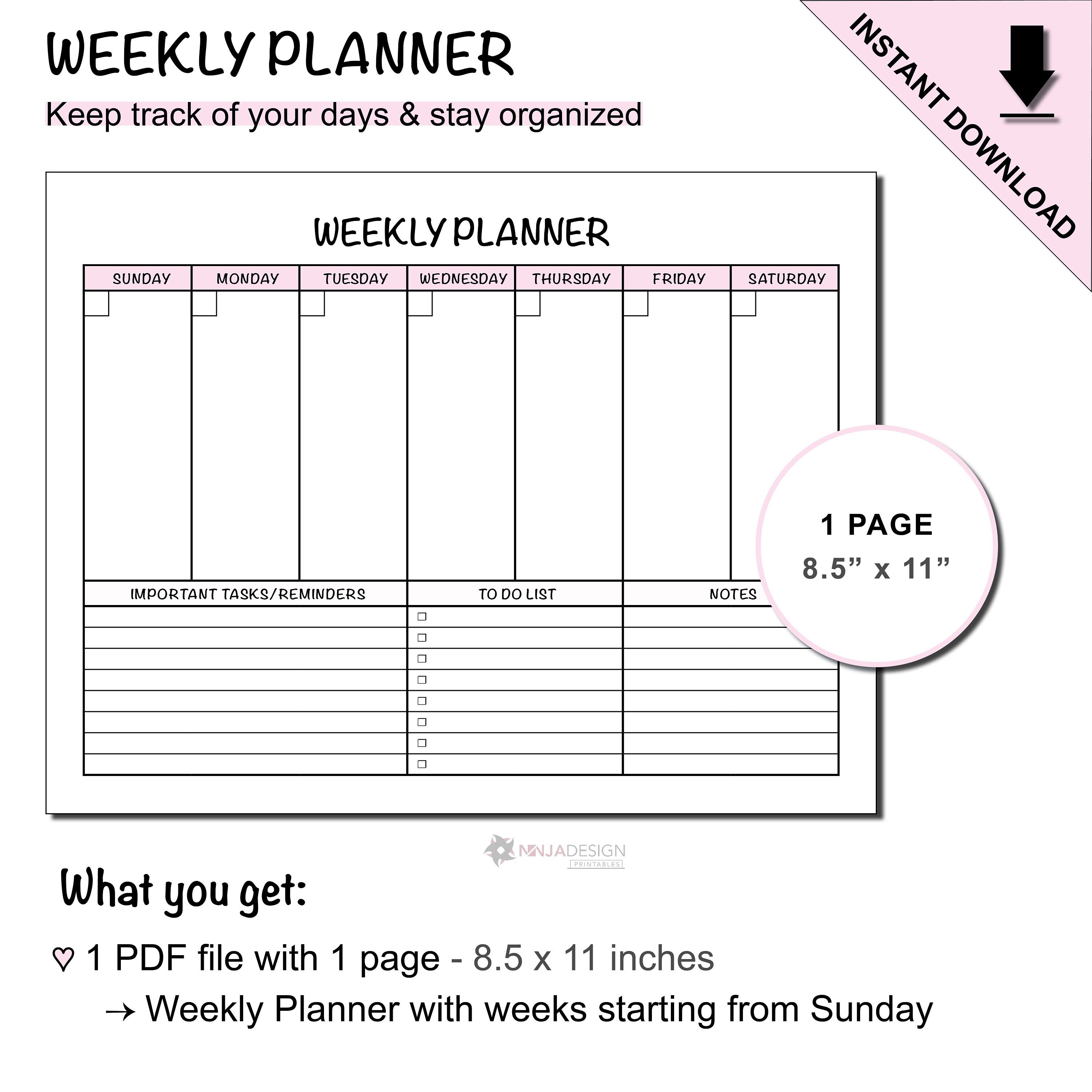 Printable Weekly Planner Sheet With to Do List and Notes Section ...