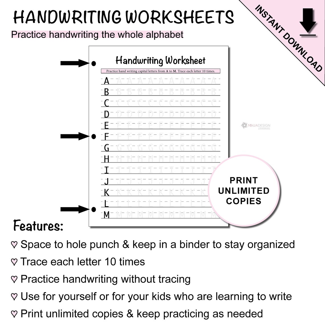 Printable Alphabet Tracing Worksheets and Handwriting Practice - Etsy