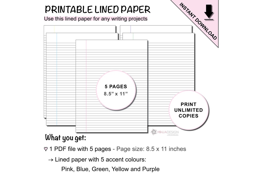 Printable Lined Paper for Writing, Taking Notes, Journaling, and More ...