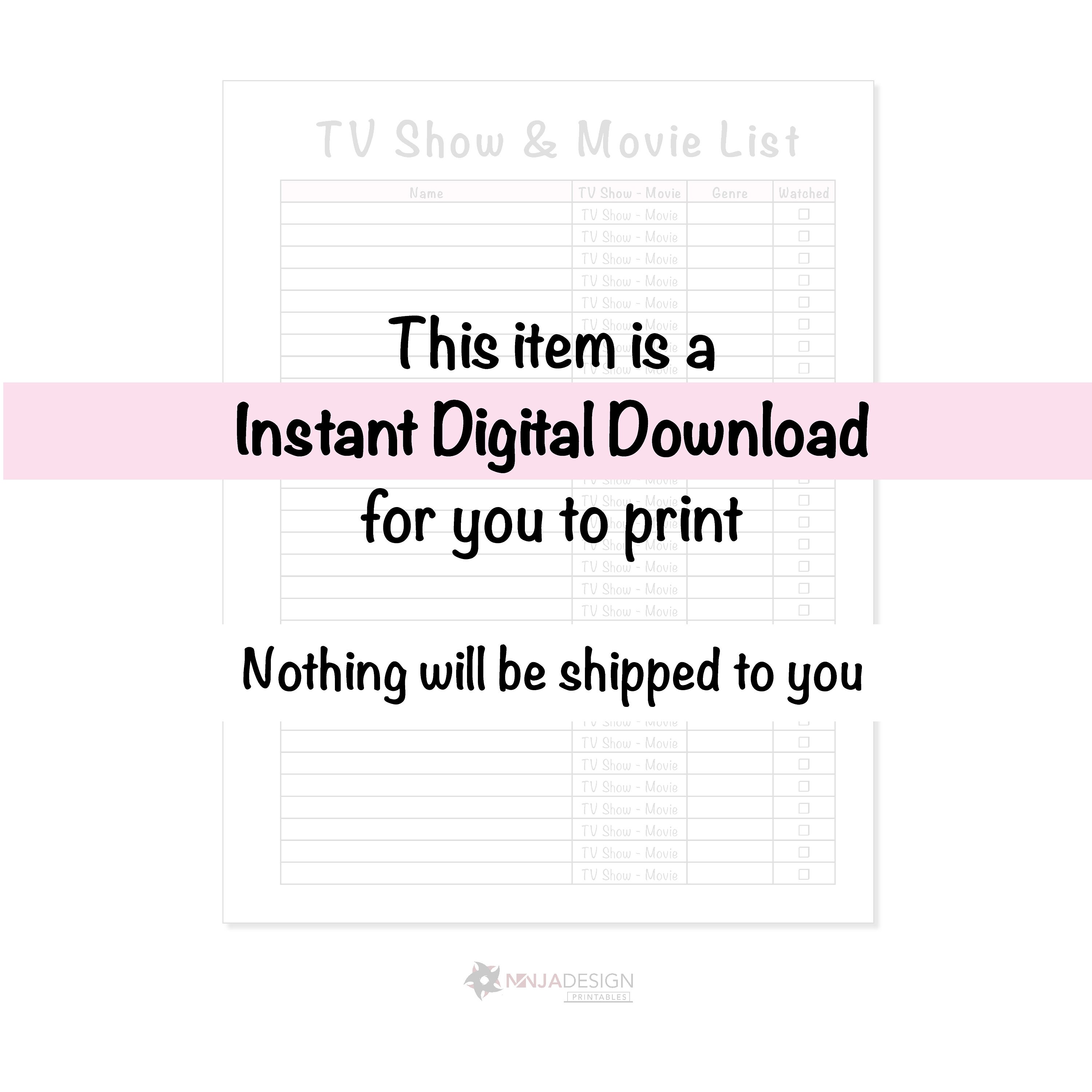 Printable TV Show and Movie List Tracker for Shows and Movies - Etsy