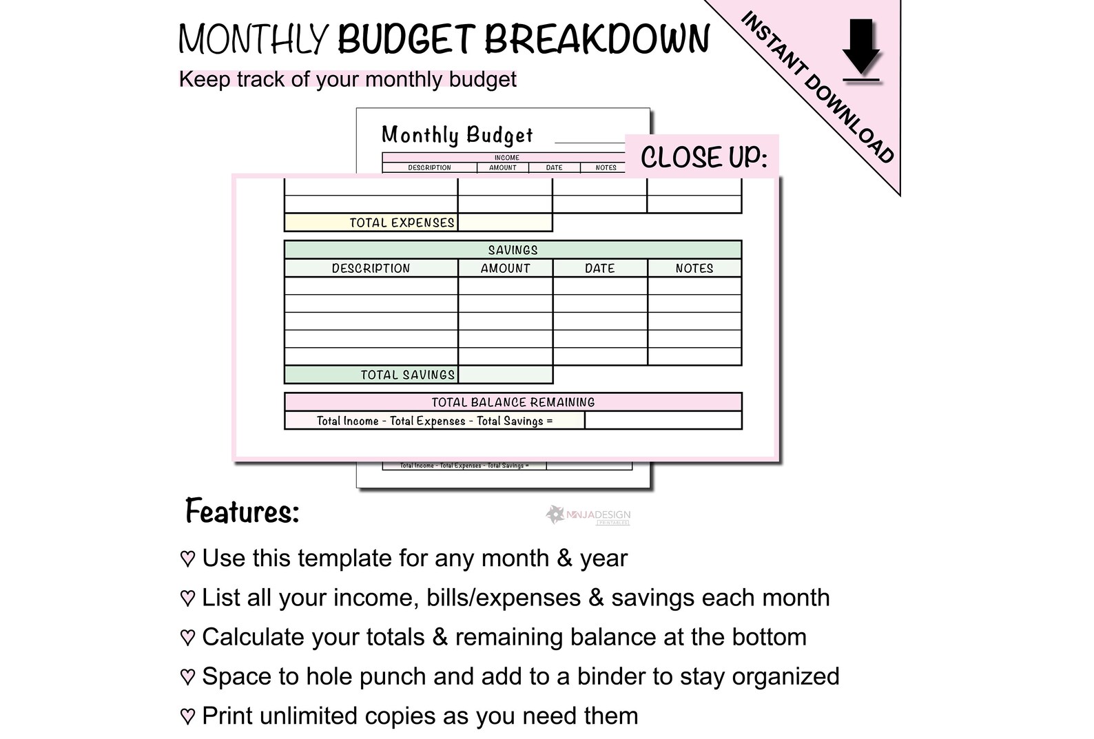 Printable Monthly Budget Breakdown to Keep Track of Your Monthly Budget ...