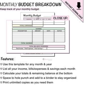 Printable Monthly Budget Breakdown to Keep Track of Your Monthly Budget ...