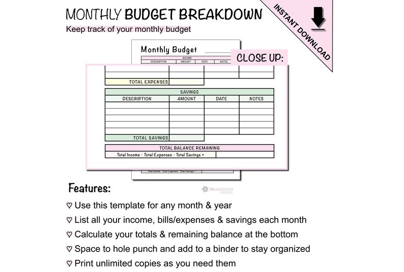 Printable Monthly Budget Breakdown to Keep Track of Your Monthly Budget ...