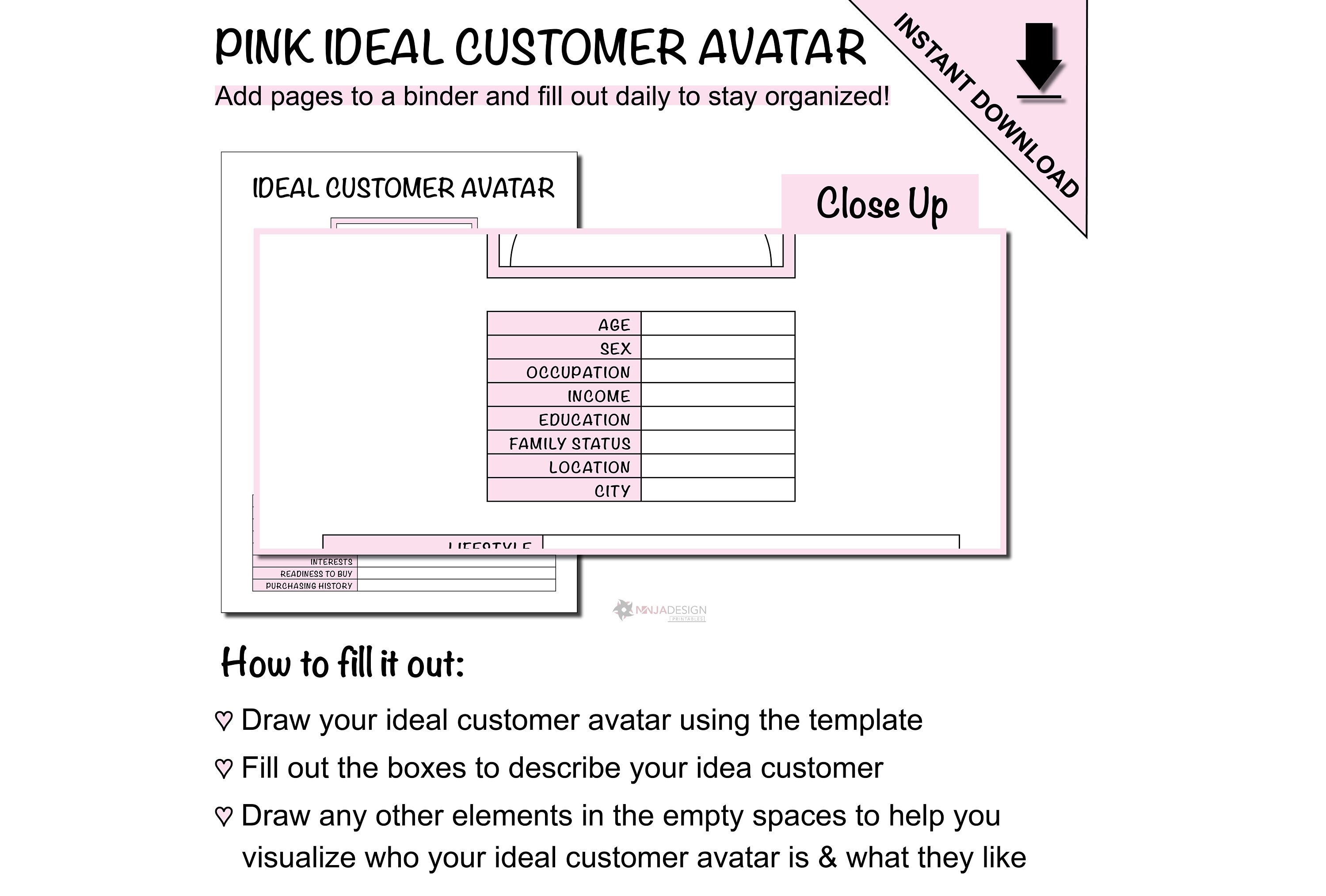 Printable Ideal Customer Avatar Worksheet for Small Businesses - Etsy