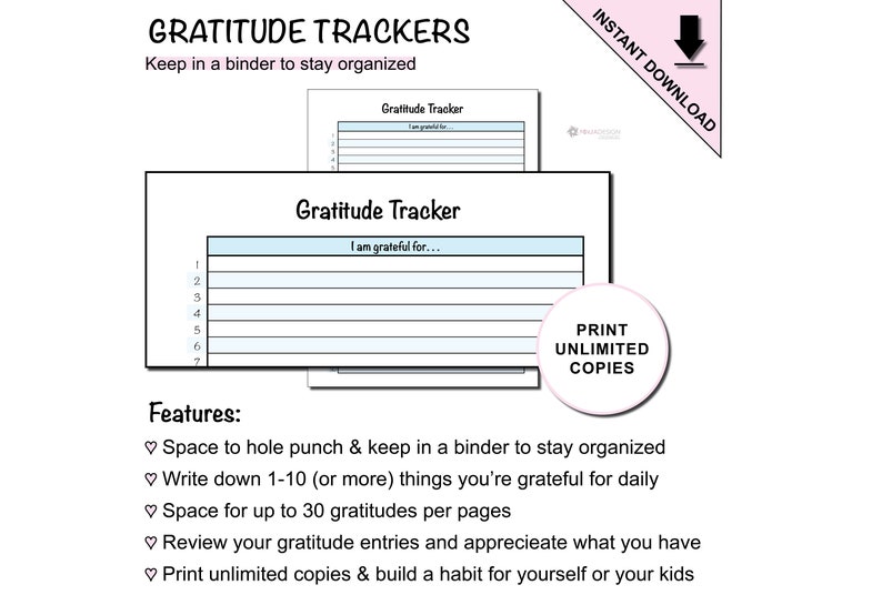 Printable Gratitude Tracker Sheets | Daily Gratitude Journal Log - Etsy