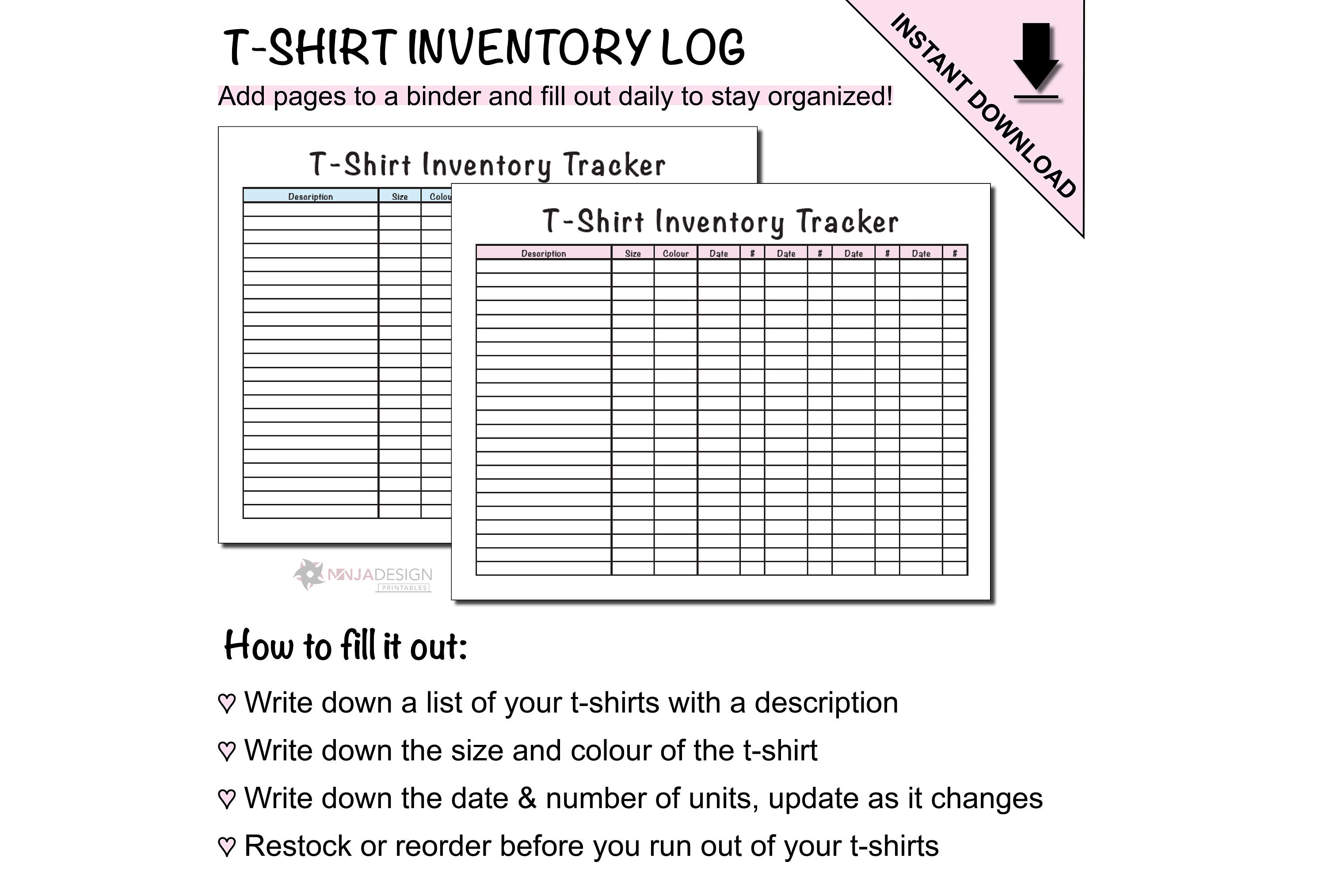 Printable T-shirt Inventory Tracker Sheet for Small Businesses - Etsy
