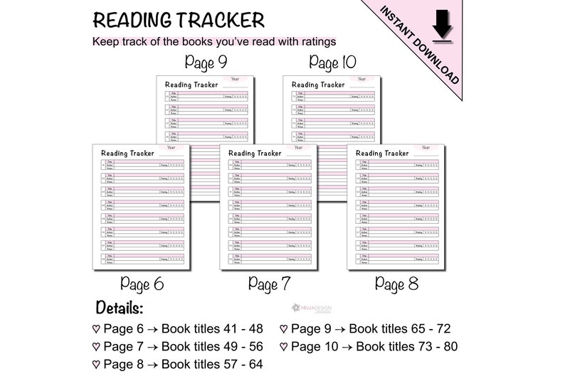 Printable Reading Tracker for Reviewing Book Titles With Colour in Star ...