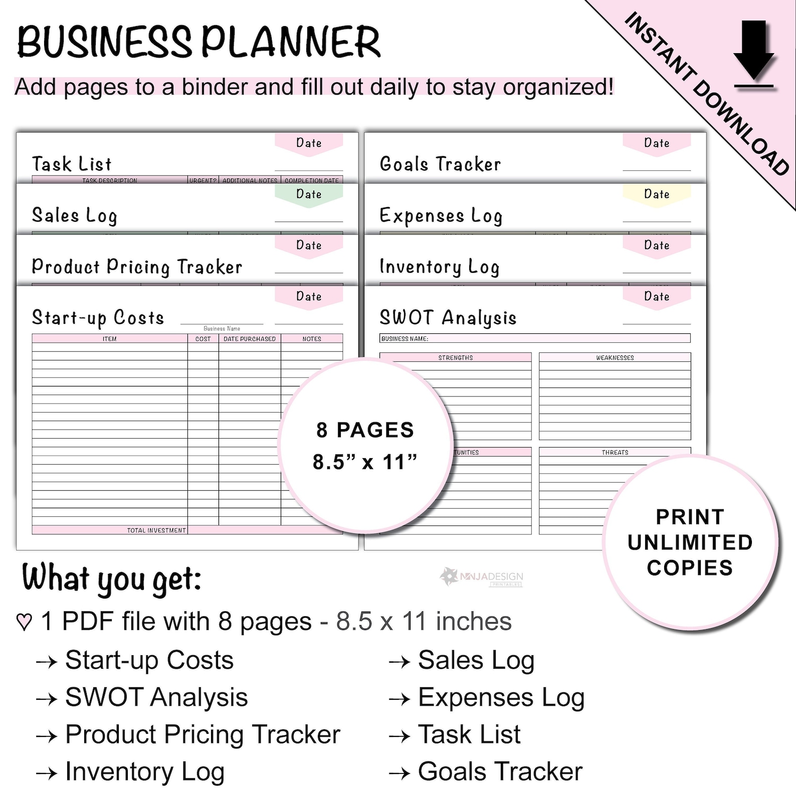 Printable Landscape Business Organization Planner and Tracker - Etsy