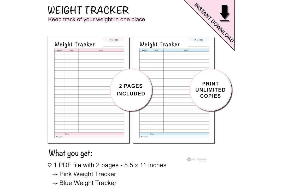 Printable Weight Tracker for Tracking & Logging Weight in Kilograms (kg ...