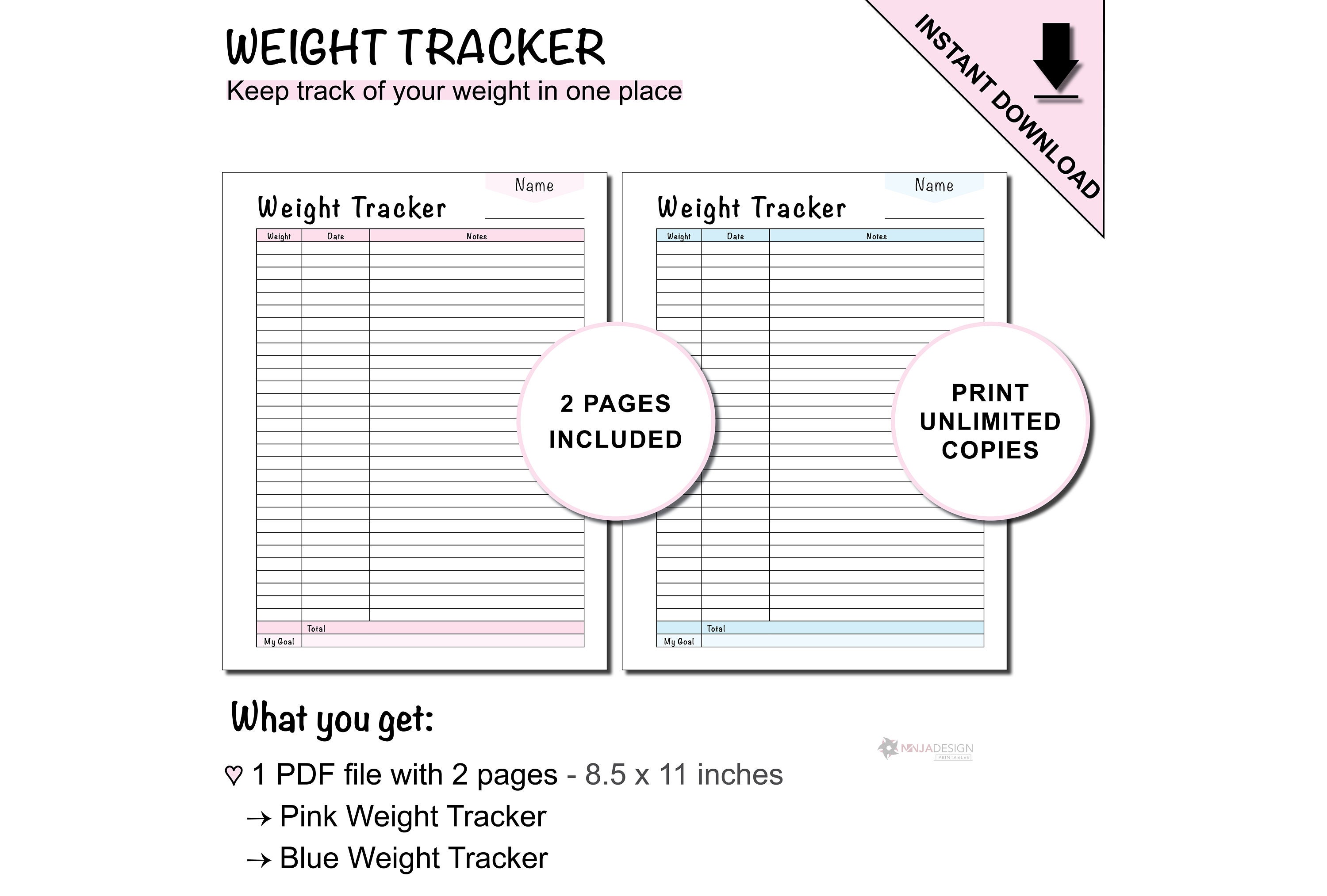 Printable Weight Tracker for Tracking & Logging Weight in Kilograms kg ...