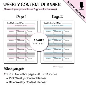 Printable Weekly Content Planner Sheets to Keep Track of Your Weekly ...