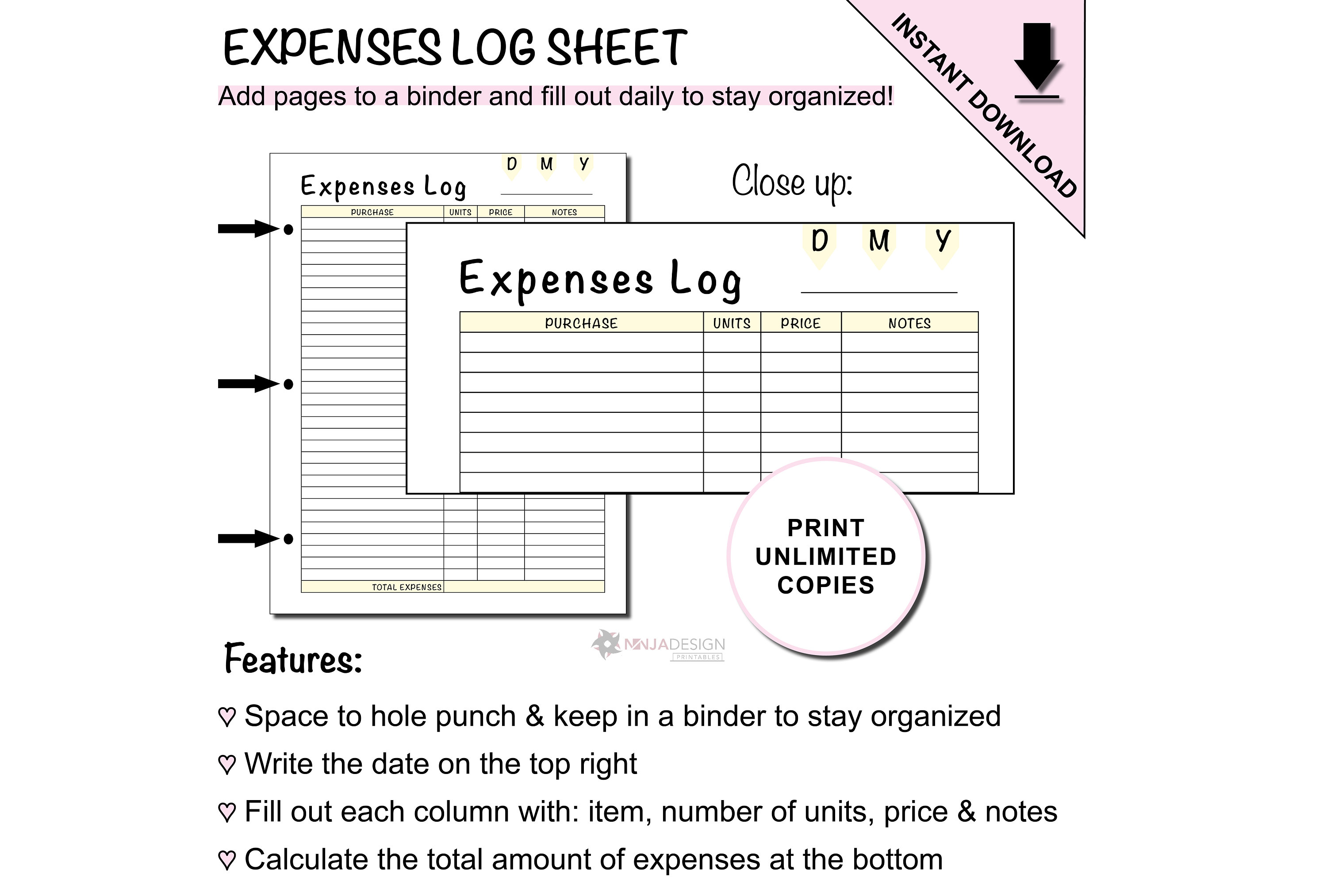 Printable Expenses Log Sheet to Track Small Business Expenses - Etsy
