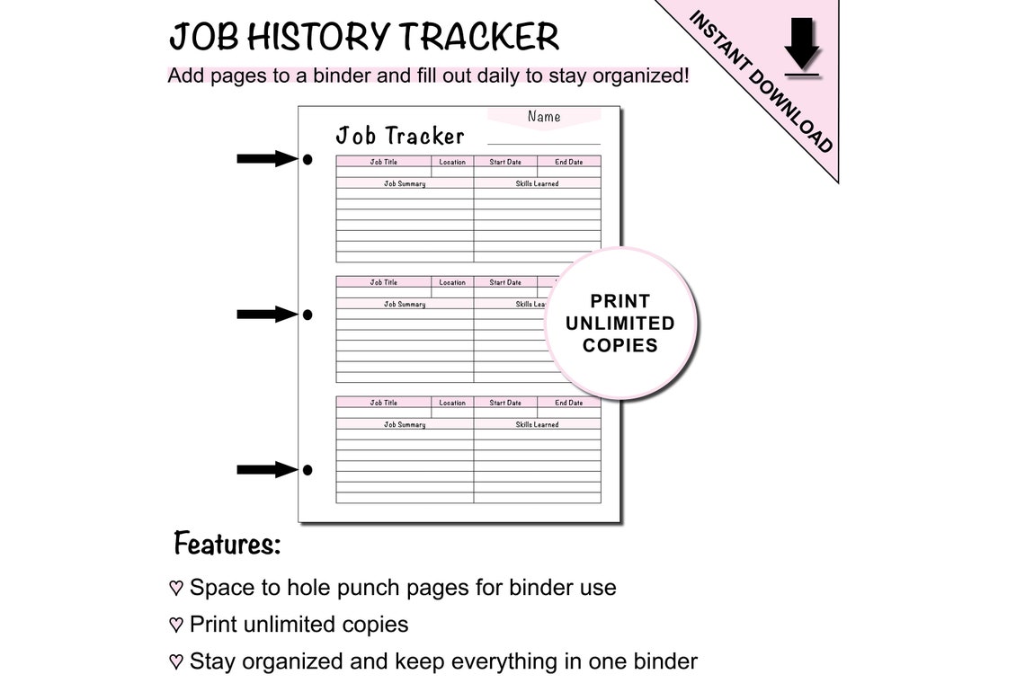 Printable Job History Tracker to Track Work Employment History - Etsy