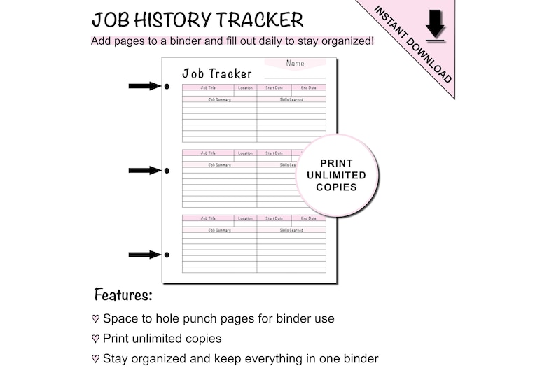 Printable Job History Tracker to Track Work Employment History - Etsy