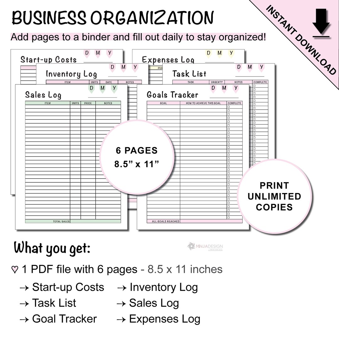 Printable Business Organization Planner and Tracker Sheets - Etsy
