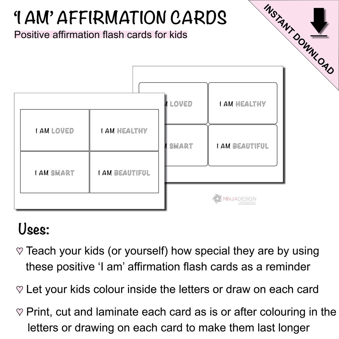 Printable Affirmation Cards for Kids Set of 20 'I - Etsy