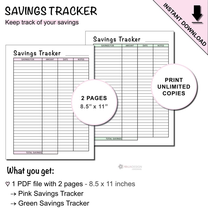 Printable Savings Tracker Sheet to Track Your Savings & Meet - Etsy