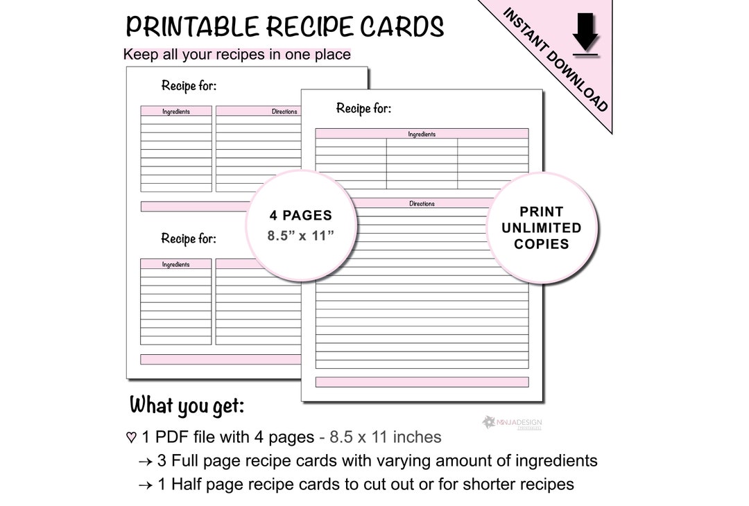 Printable Recipe Cards to Keep Track of Your Favourite Recipes - Etsy