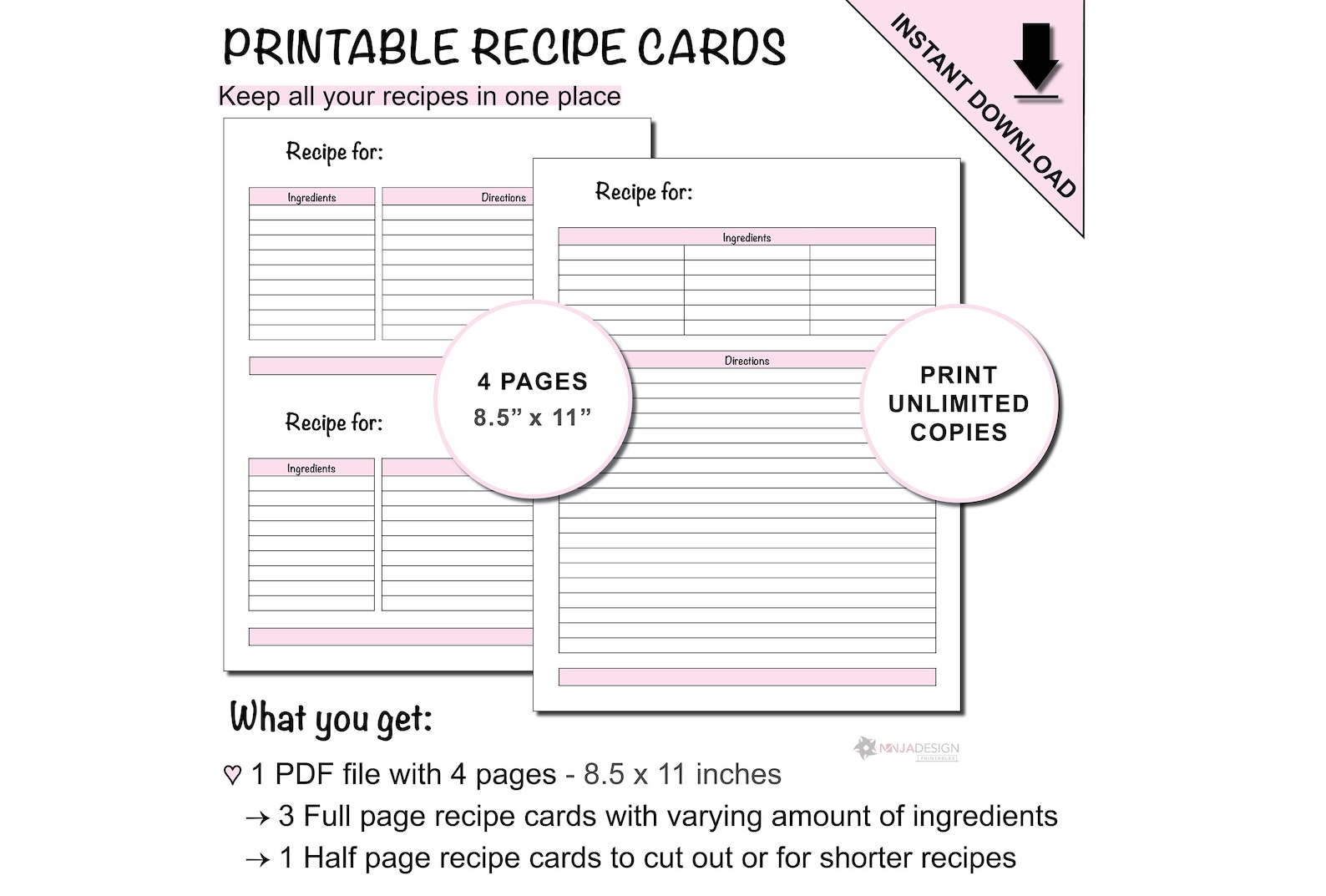 Printable Recipe Cards to Keep Track of Your Favourite Recipes - Etsy