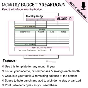 Printable Monthly Budget Breakdown to Keep Track of Your - Etsy