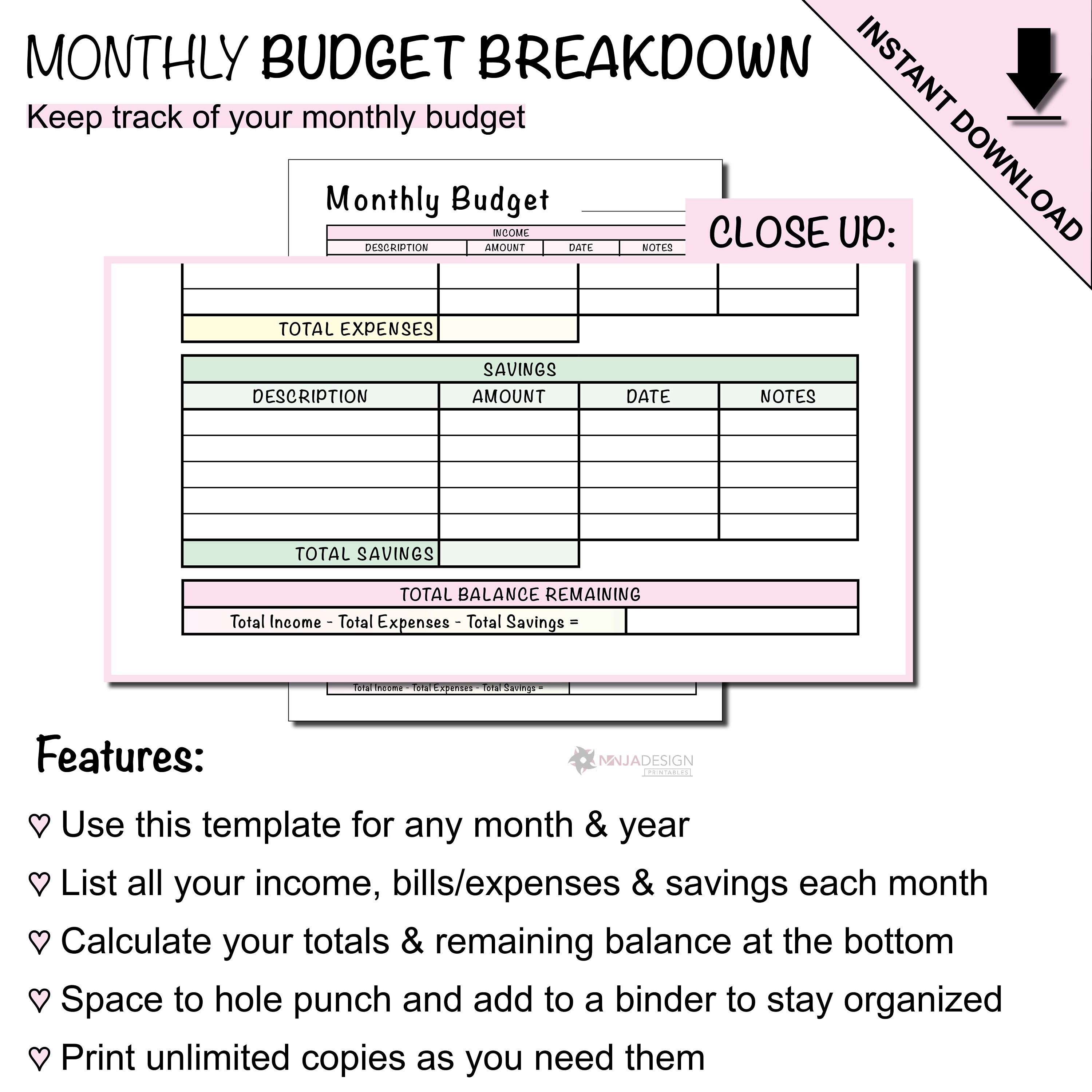 Printable Monthly Budget Breakdown to Keep Track of Your - Etsy