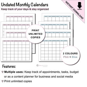 Printable Undated Monthly Calendar With 5 Week Months and 6 Week Months ...