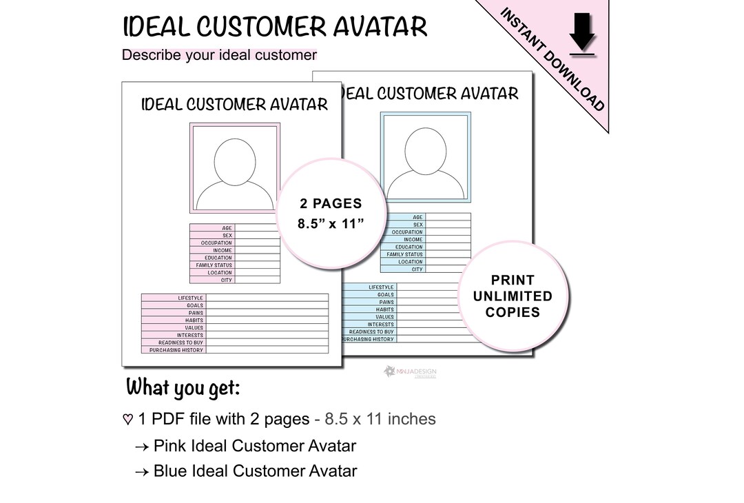 Printable Ideal Customer Avatar Worksheet for Small Businesses - Etsy