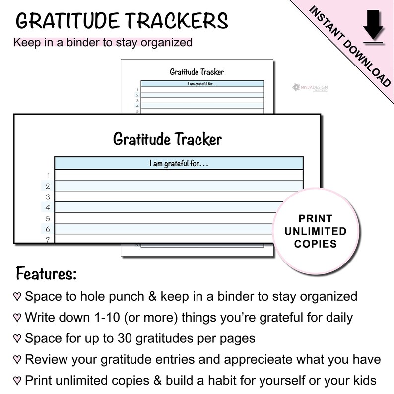 Printable Gratitude Tracker Sheets Daily Gratitude Journal - Etsy