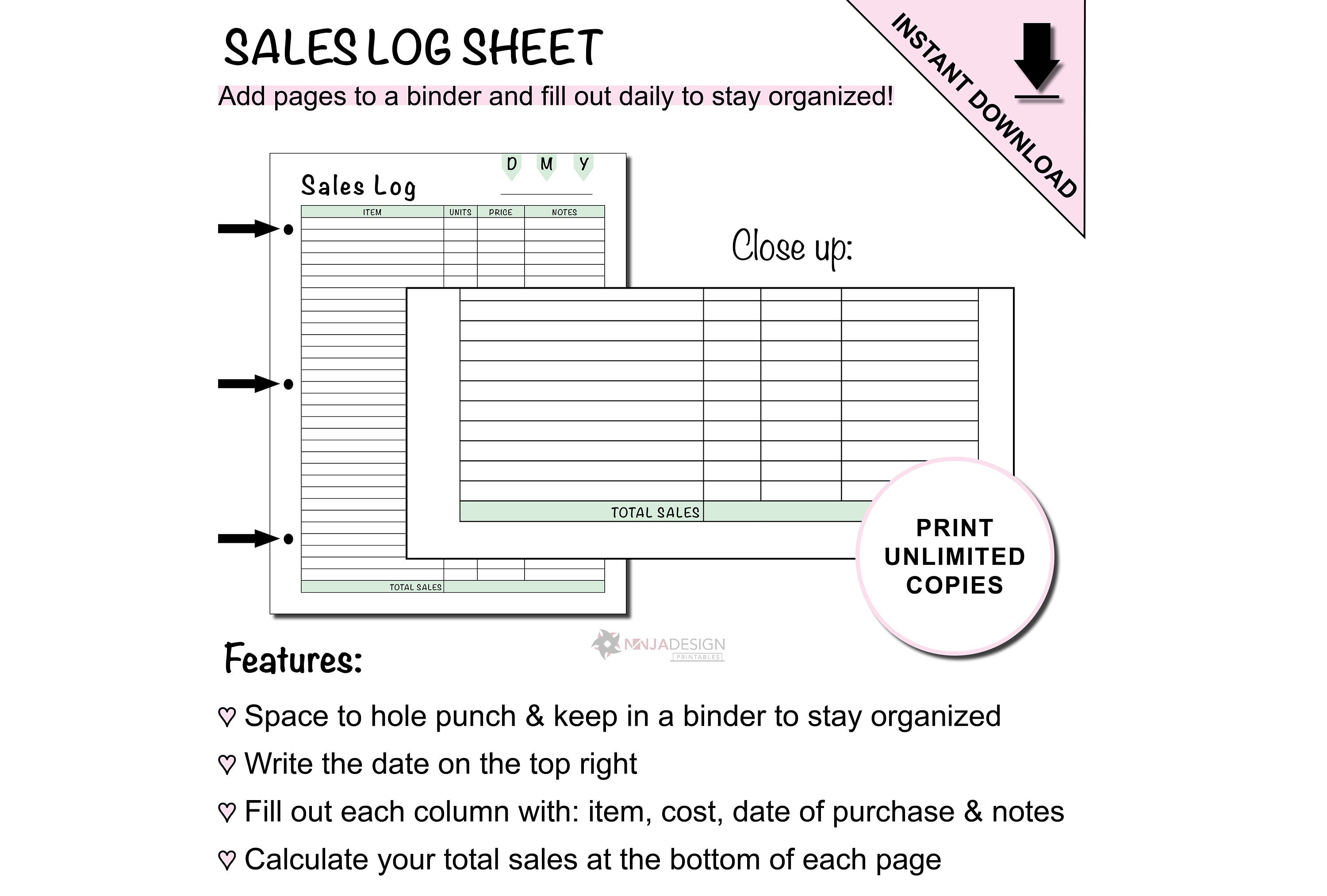 Printable Sales Log Sheet for Small Businesses - Etsy
