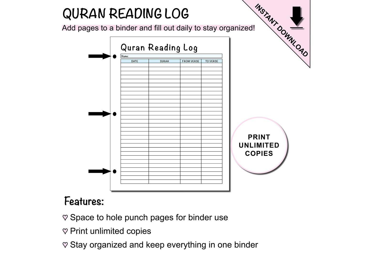 Printable Quran Reading Log to Track Verses of Surahs Read | Ramadan ...