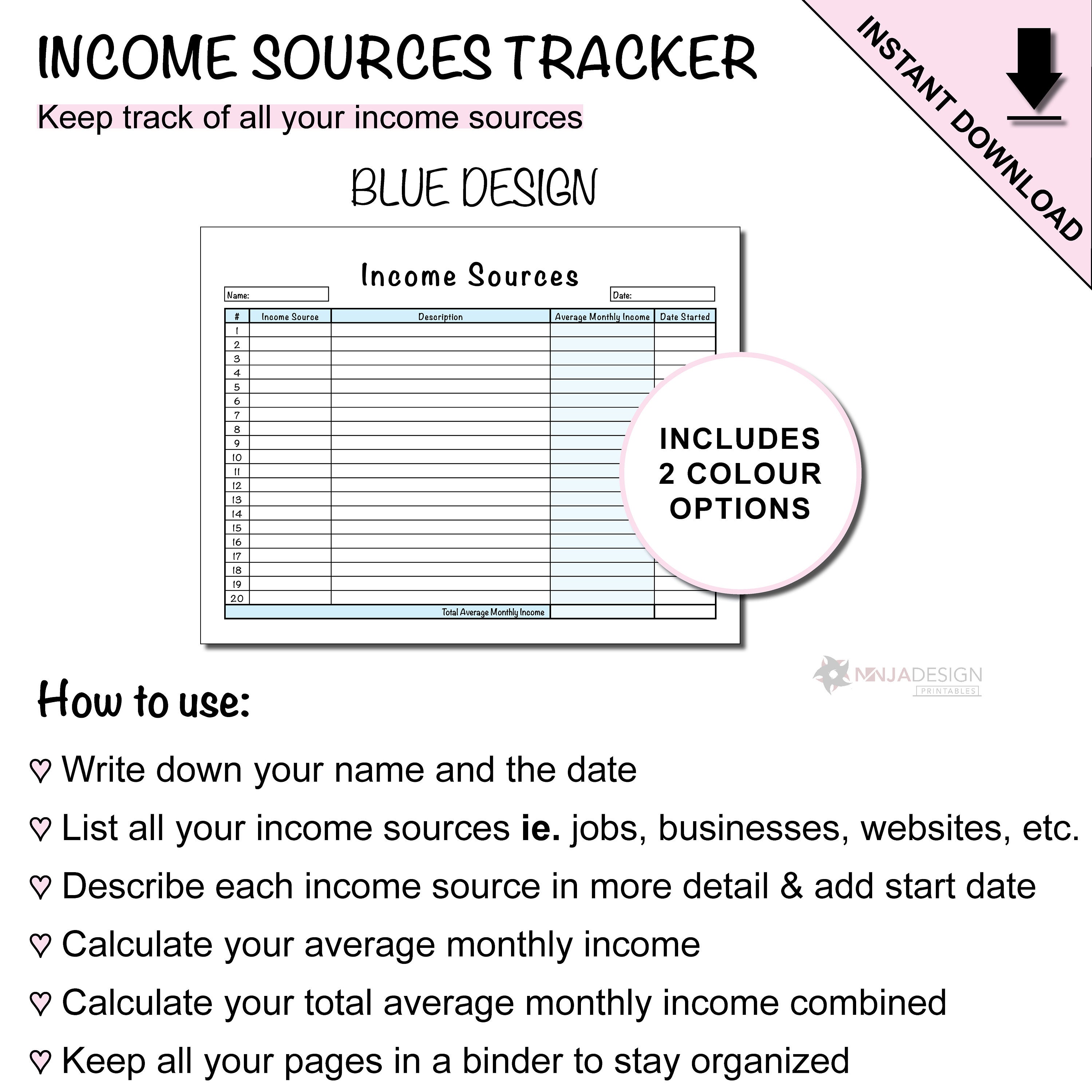 Printable Income Sources Tracker to Track Multiple Sources of - Etsy