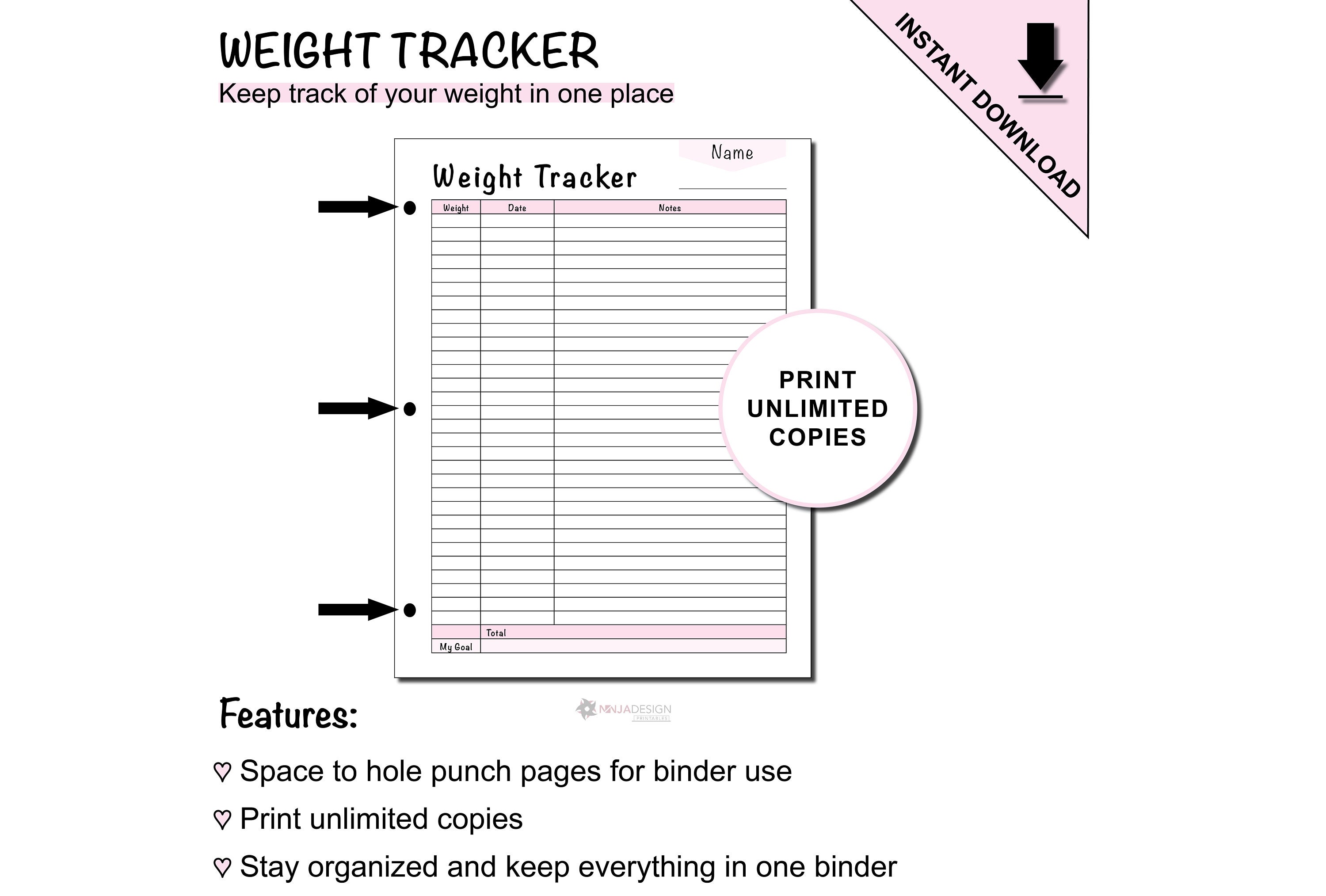 Printable Weight Tracker for Tracking & Logging Weight in Kilograms (kg ...