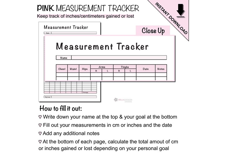 Printable Measurement Tracker for Tracking & Logging Measurements in ...