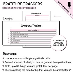 Printable Gratitude Tracker Sheets Daily Gratitude Journal | Etsy