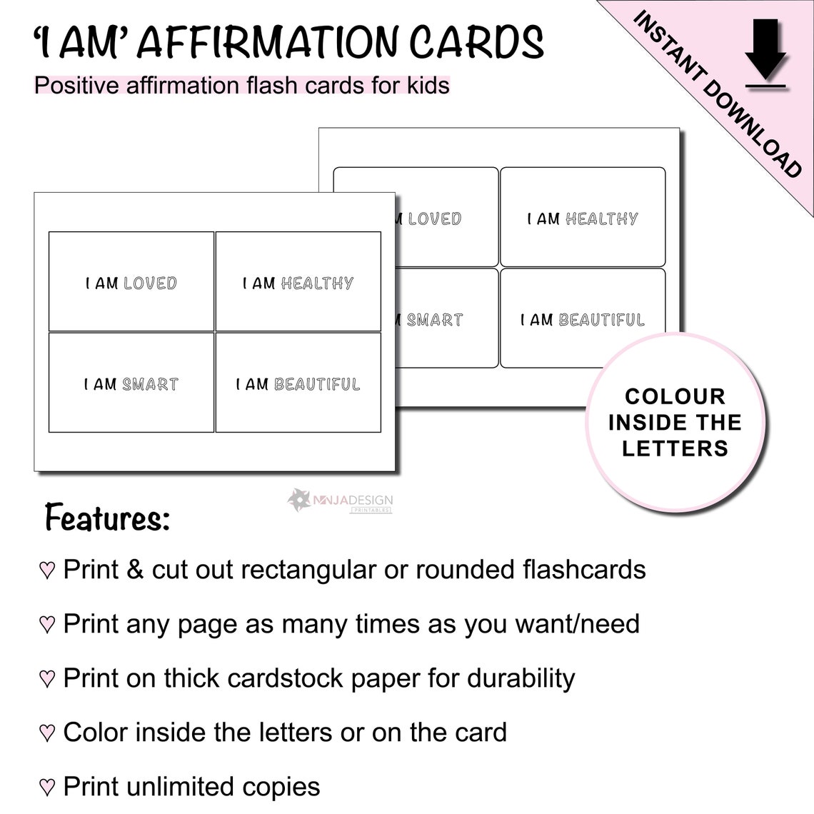 Printable Affirmation Cards for Kids Set of 20 'I - Etsy