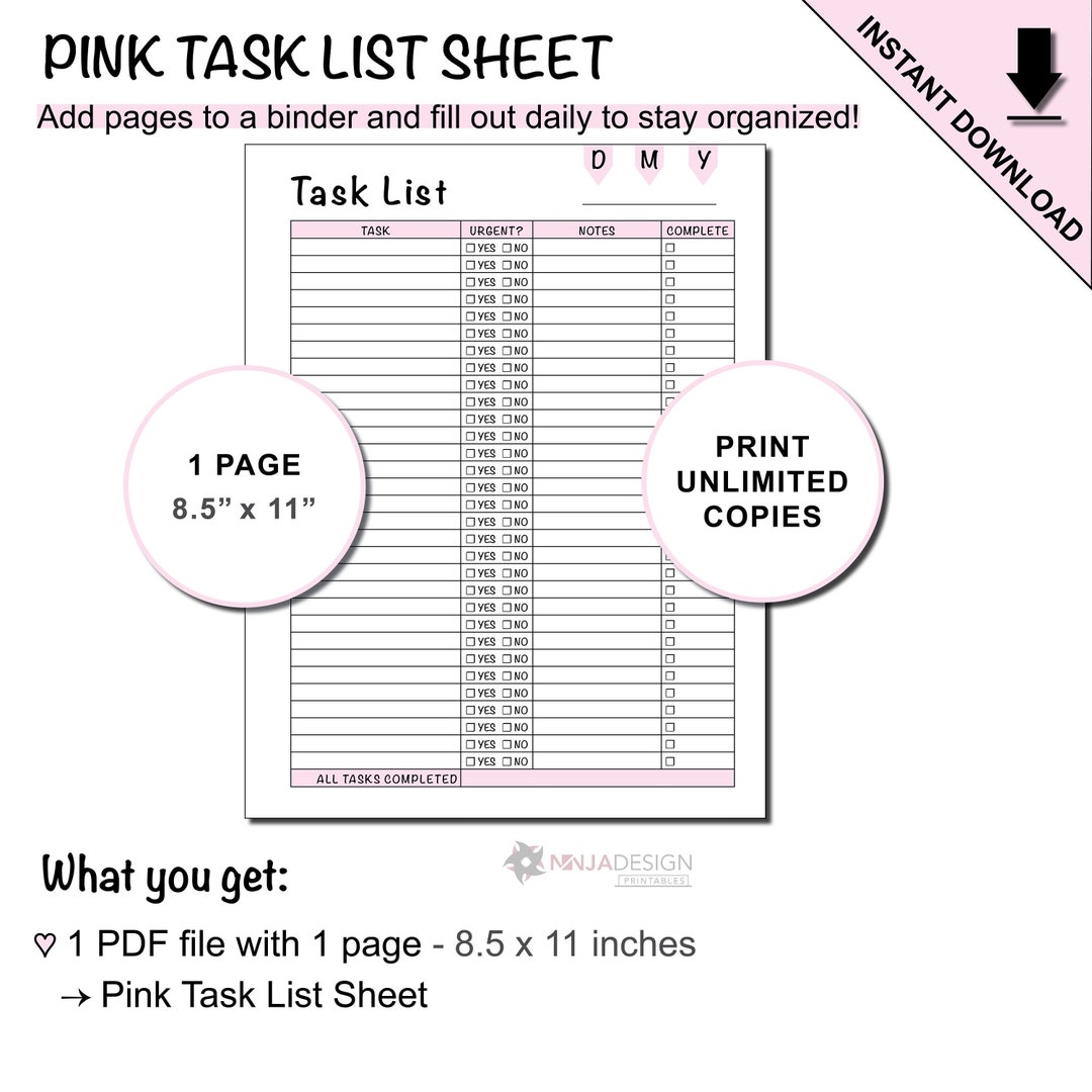 Printable Task List Tracker Sheet for Small Businesses - Etsy